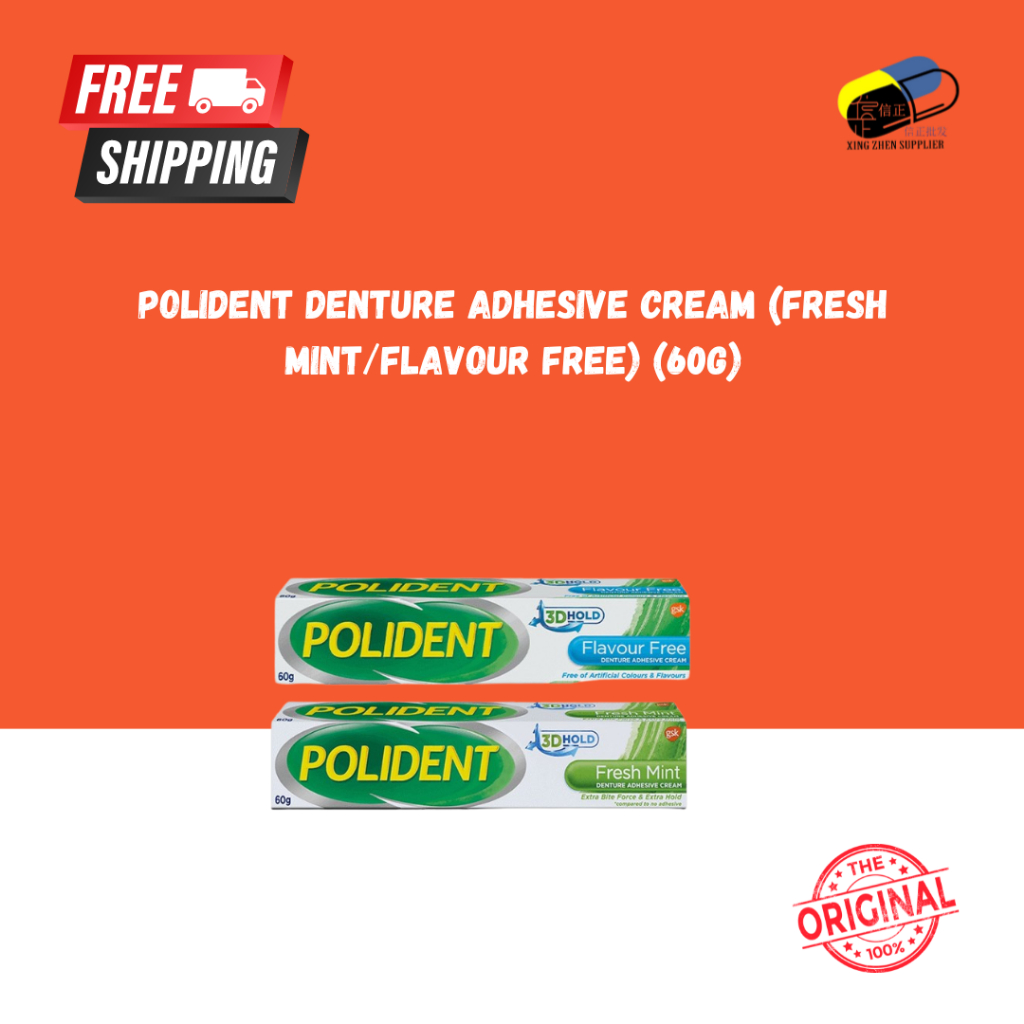 Polident Denture Adhesive Cream (Fresh Mint/Flavour Free) (60g ...
