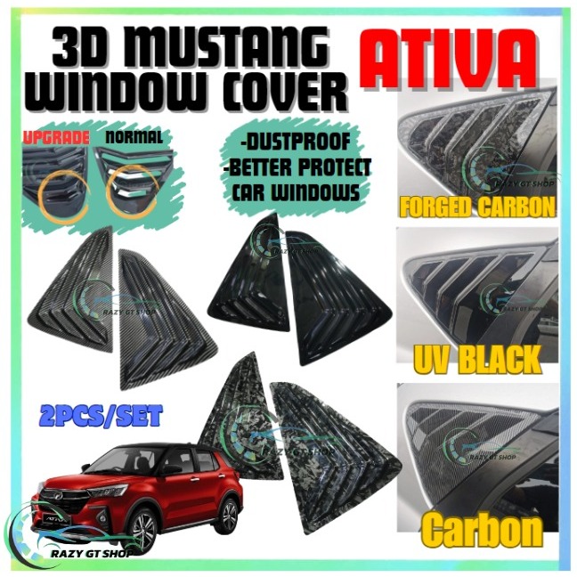 Perodua Ativa Car 3D MUSTANG Cover Carbon Window Cover Triangle Mirror ...