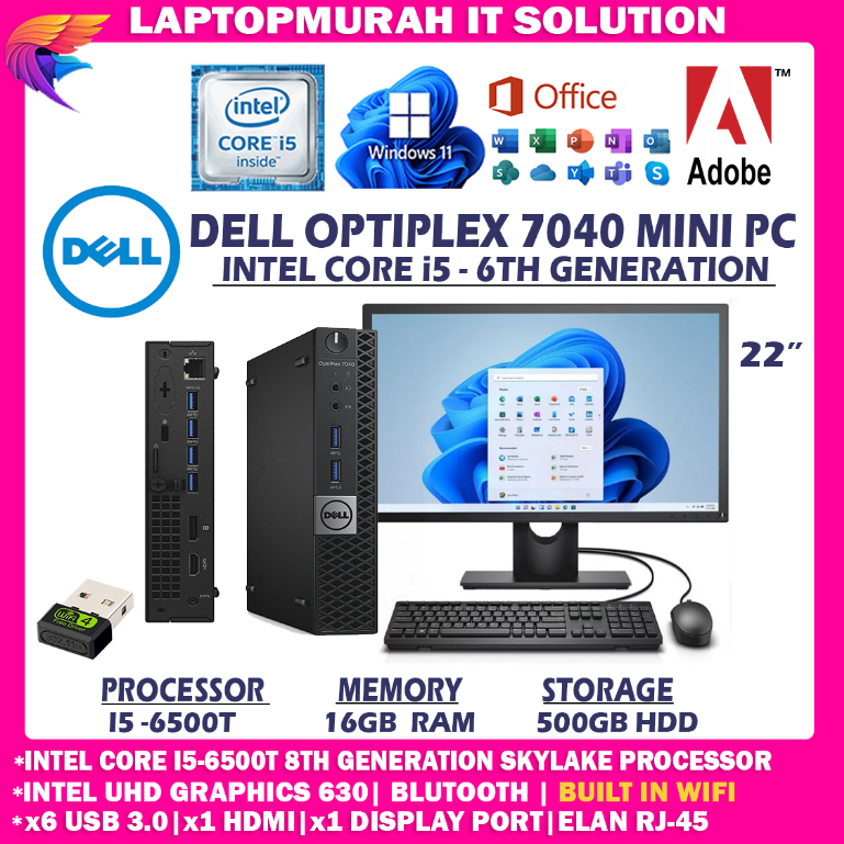 DELL OPTIPLEX MINI PC 7040 INTEL CORE I5- 6TH GEN / 16GB RAM 512GB HDD ...