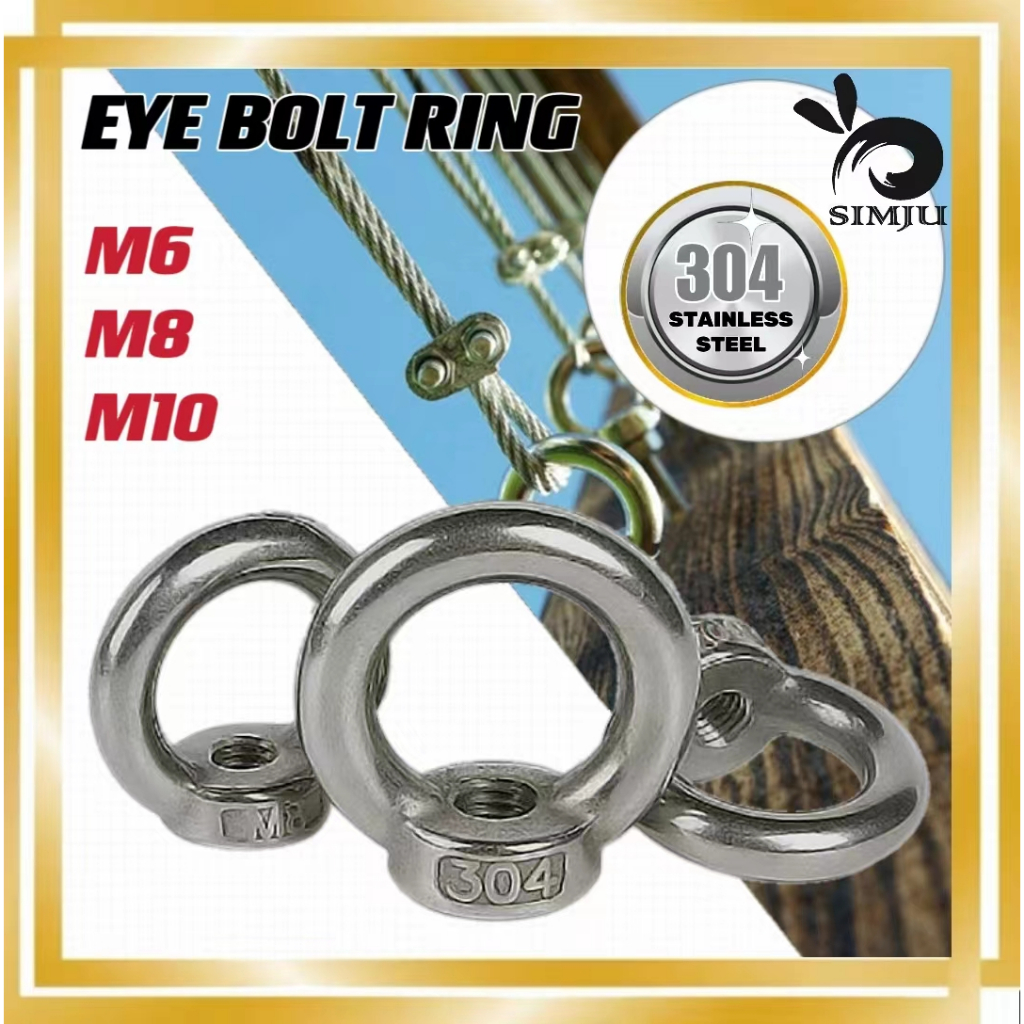 304 Stainless Steel M6 M8 M10 Eye Bolt Lifting Eye Nuts Screw Ring Hook ...