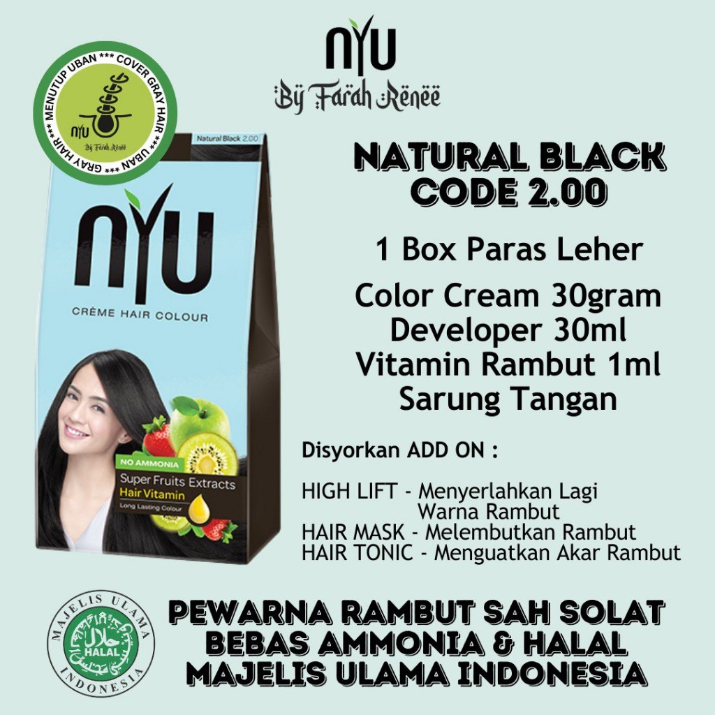 Nyu Hair Color Natural Black Halal Hair Dye Sah Solat Lid Gray Free ...