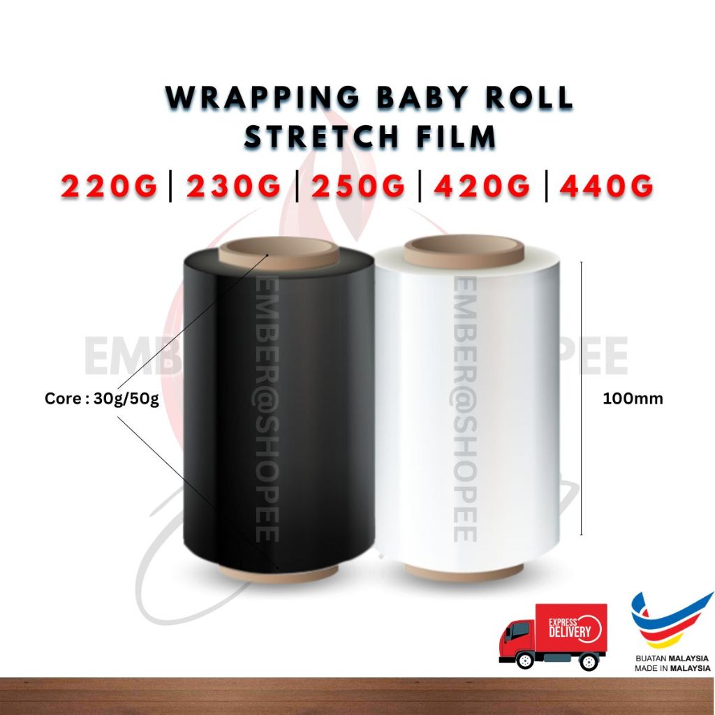 Baby Mini Wrapping Stretch Film Roll Black / Clear (100mm x 220/230 ...