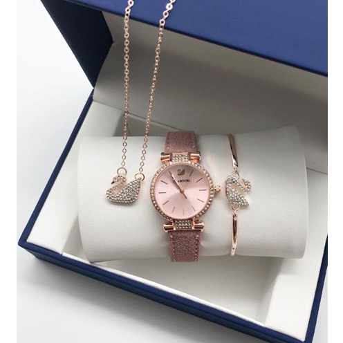 Swan 3in1 women watch accessories box set velvet strap rosegold steel ...