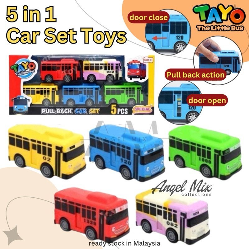 5 IN 1 Tayo Bus Cartoon Pull Back Vehicle Toys Little Bus Mainan Kereta ...