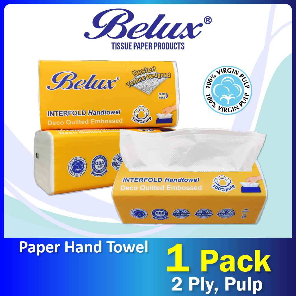 Belux Interfold / V Fold Paper Hand Towel Tissue 2 Ply 100% Pulp - 200 Sheets / Pulls / Pcs x 1 ...