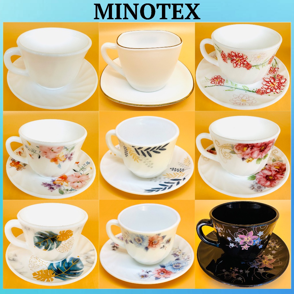 12pcs Opal Glass Cup Saucer Set/Set Piring Dan Cawan Kaca Opal / Opal ...