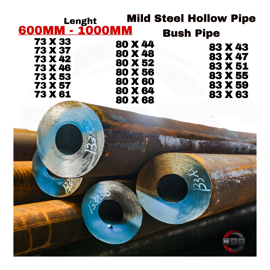 HOLLOW PIPE THICK PIPE MILD STEEL MS BUSH PIPE TEBAL BUSH BUSHING 73MM,80MM,83MM (L)(600MM ...