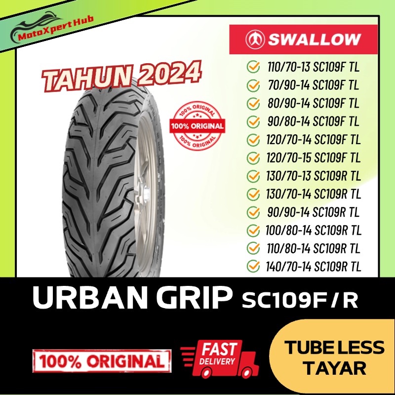 Swallow Urban Grip SC109F/R Motorcycle Tubeless Tyre 120/70 984 794 894 ...