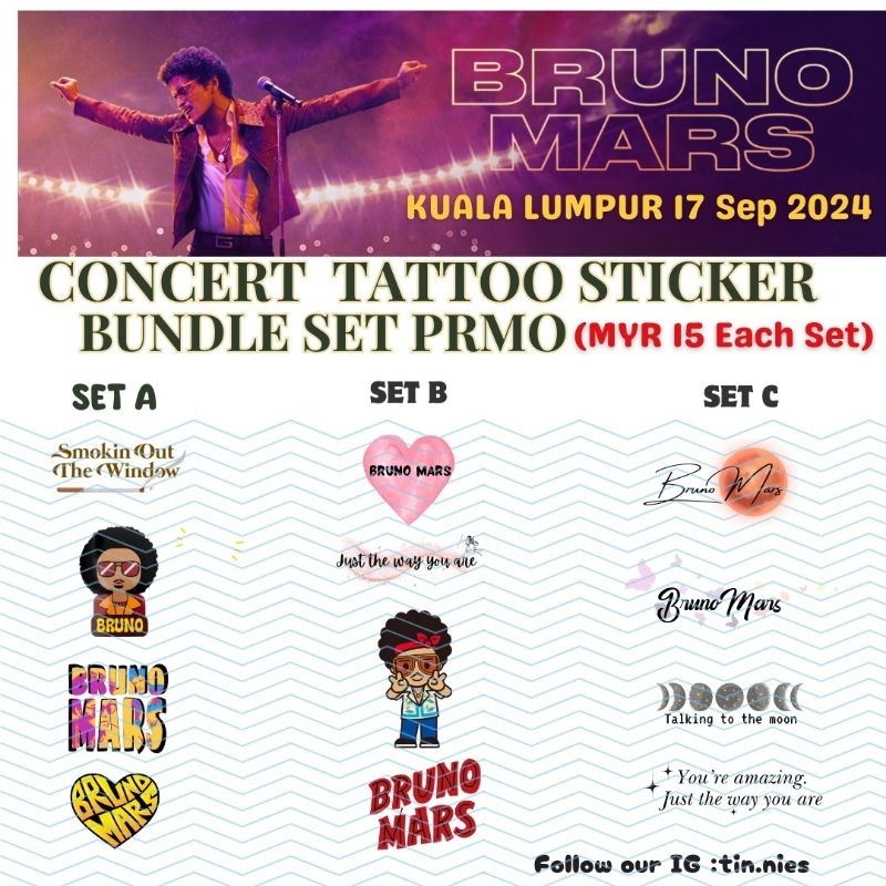 BRUNO MARS CONCERT 2024 TATTOO STICKER - BUNDLE SET | Shopee Singapore