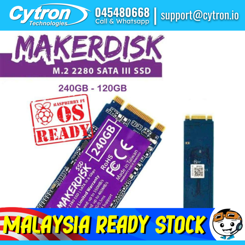 M.2 2280 MakerDisk SATA III SSD - For Raspberry Pi SBC, Raspberry Pi OS ...