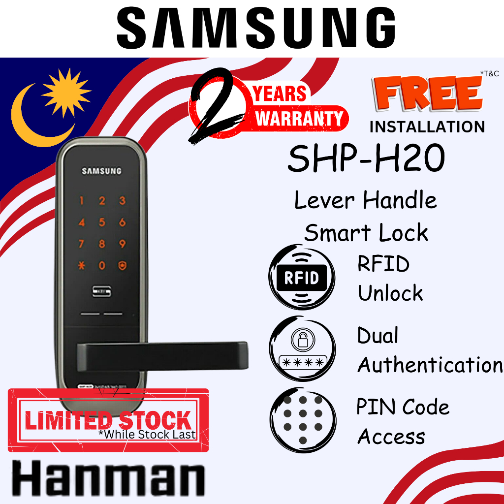 SHP-H20 Lever Handle Samsung Digital Door Lock | Shopee Singapore