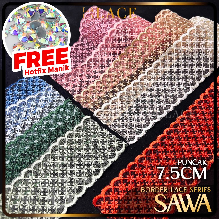 Border Lace Sawa [FREE MANIK EACH 0.5M] Lace Petak Lengan Renda Border ...