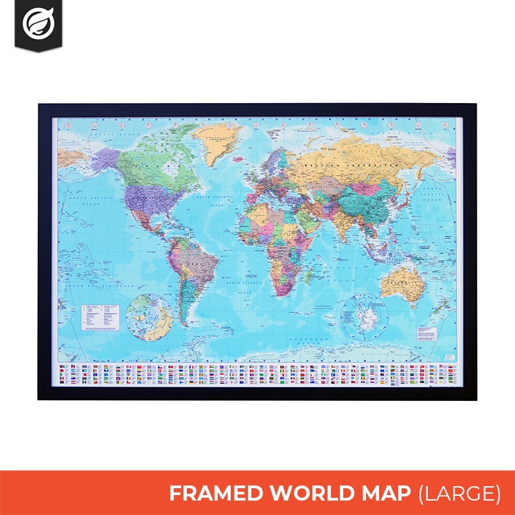 KAYU Frambie Framed World Map A1 | World Map With Wooden Frame | World ...