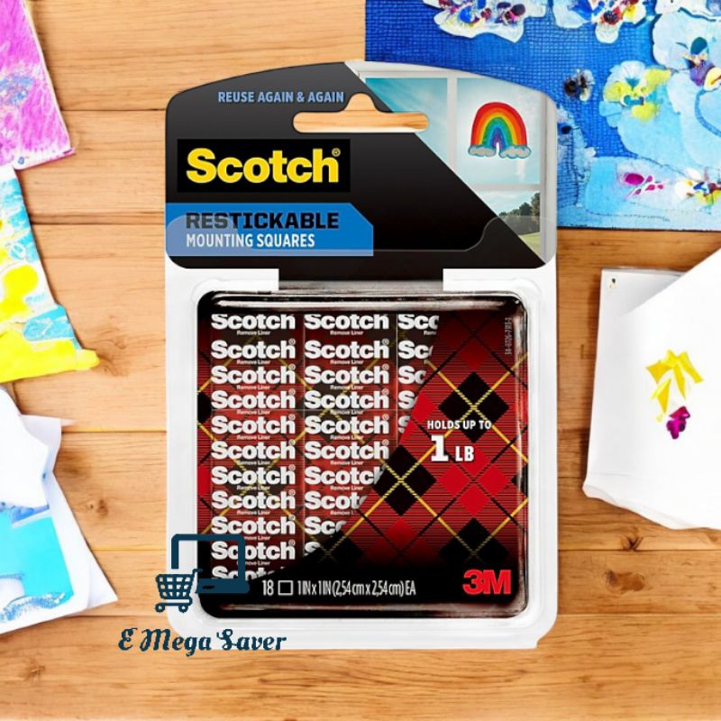 3M Scotch Restickable Tabs For Mounting 1 in x 1 in (18 tabs) | Shopee ...