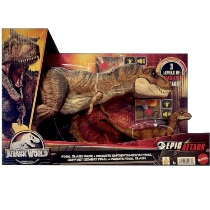 Mattel Jurassic World Epic Attack Tyrannosaurus Rex & Velociraptor ...