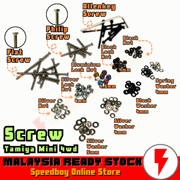 M2 Screw Tamiya Mini 4WD Philip Screw Flat Head Screw Allenkey Screw ...