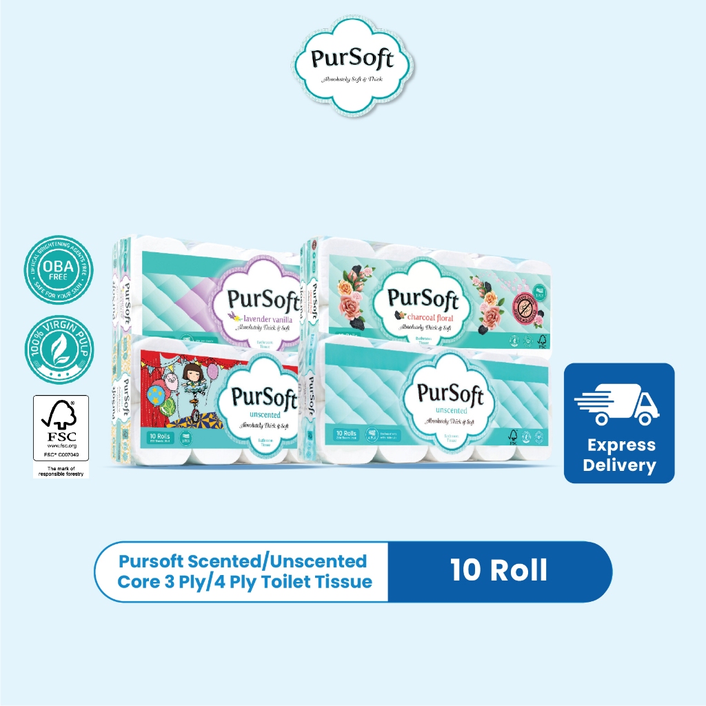 Pursoft Scented/Unscented Core 3 Ply/4 Ply Toilet Tissue Roll Tisu ...