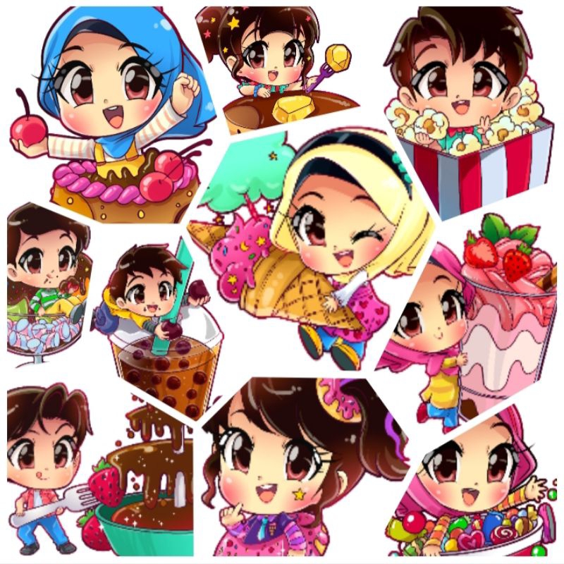 Sticker Doodle Mix | Sweet Cake Boba Popcorn Candy Chocolate | Stiker ...