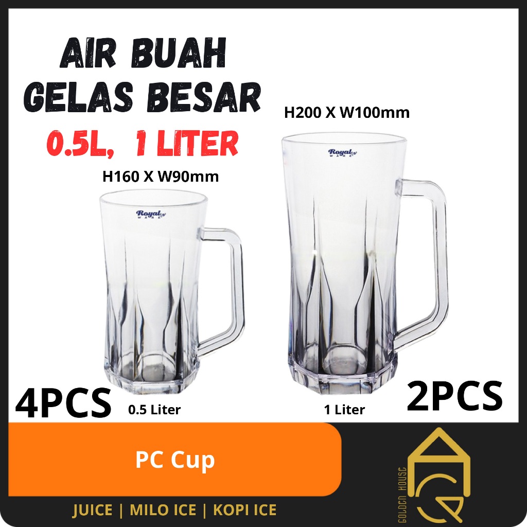 GDH 1 Liter Cawan Besar XXL/Gelas Besar XXL/Big Plastic Mug Cup/Fruit Juice Mug/Plastic Drinking ...