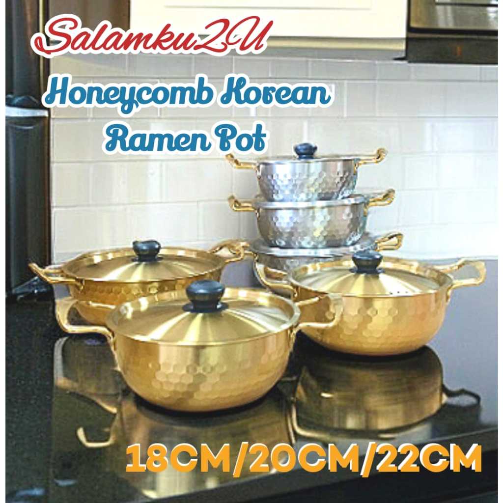 Honeycomb Korean Ramen Pot wITH COVER PREMIUM Korean GOLD RAMEN Pot ...