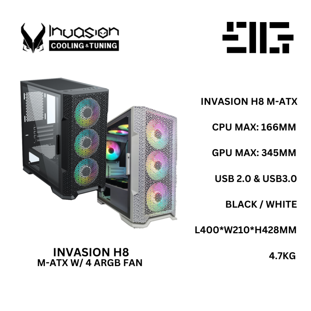 [GGC] INVASION H8 M-ATX PC CASE CASING W/ 4 ARGB FAN BLACK / WHITE ...