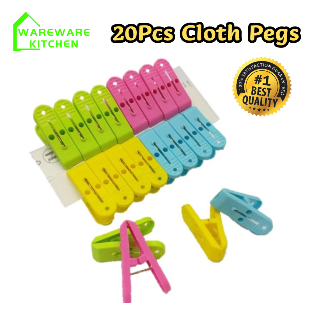 20Pcs Quality Plastic Clothes Pegs Colourful Bright Colour Clothes Clip ...