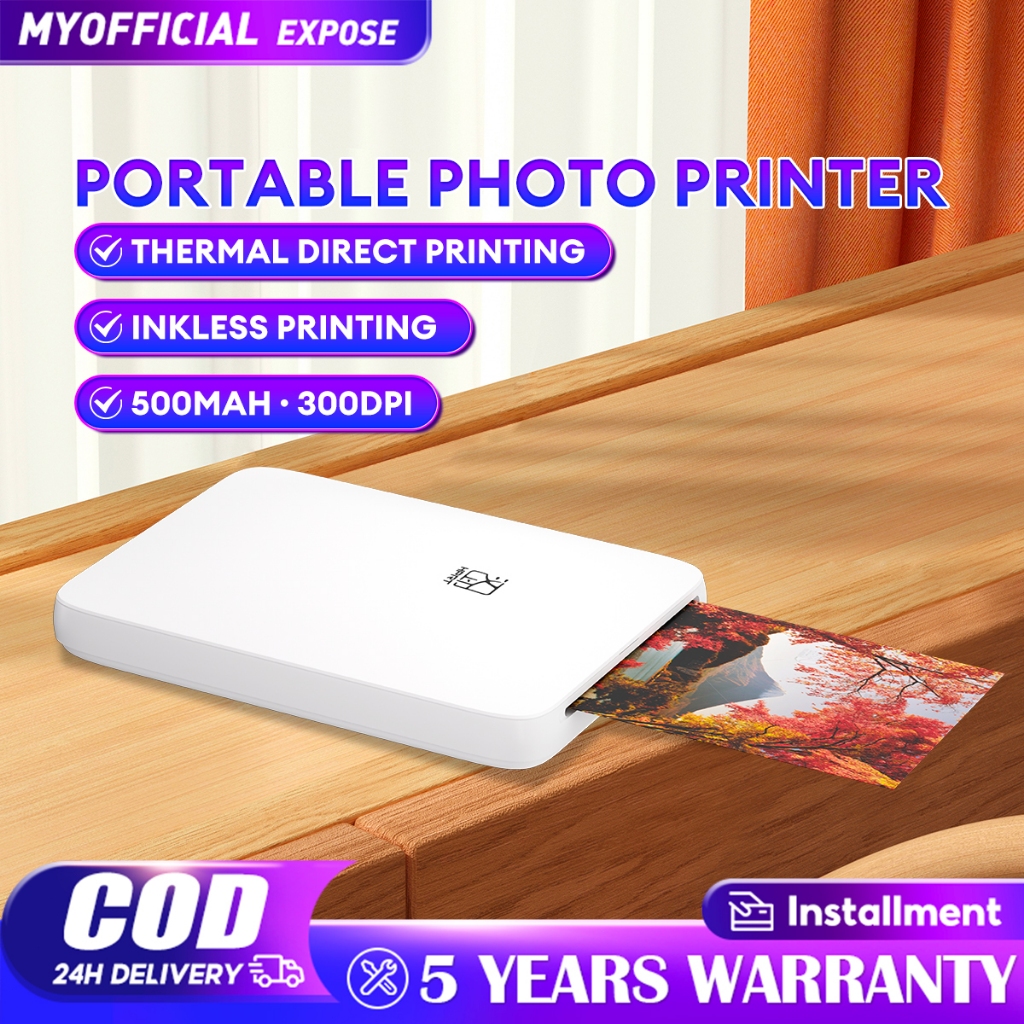 Photo Printer Portable 300dpi Pocket Photo Printer Bluetooth Wireless ...