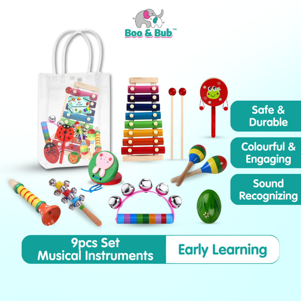 Boo&Bub 9pcs Set Wooden Musical instrument Educational Montessori Early ...