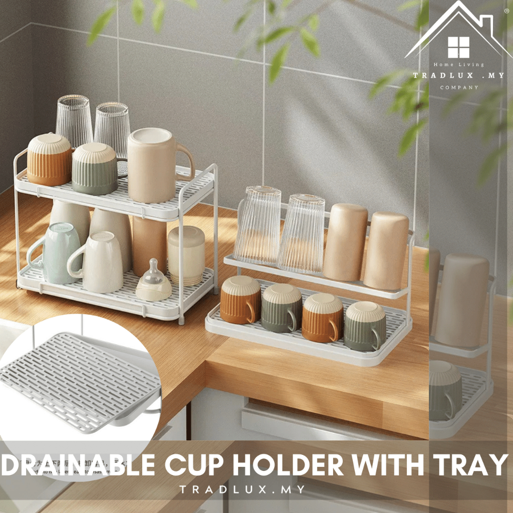 Storage Rack Double Layers Drainable Cup Holder, Countertop Space ...