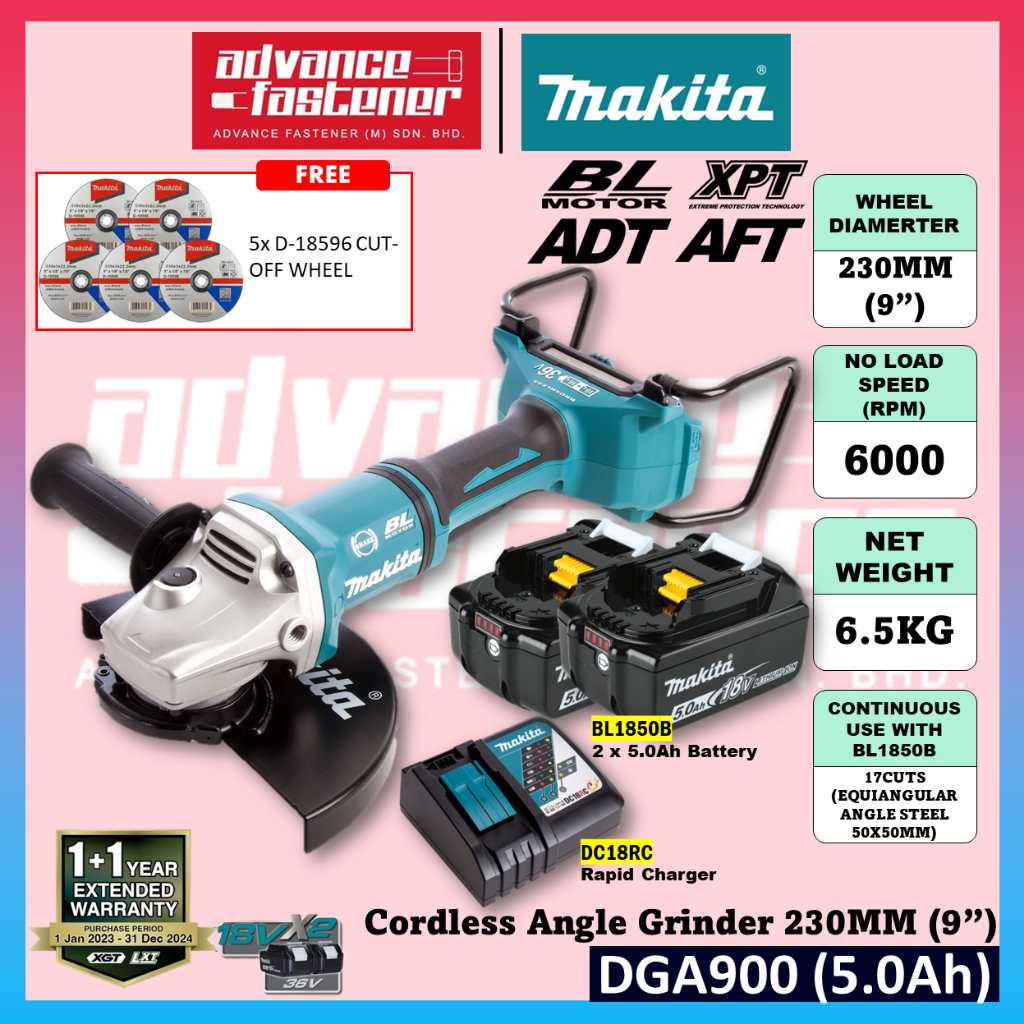 Makita DGA900 / DGA900Z 18Vx2 Cordless Angle Grinder 230MM (9 ...