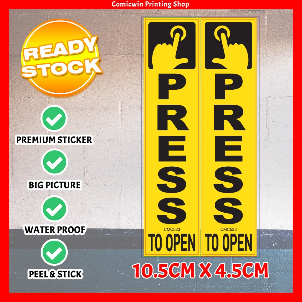 CMC523 Press to Open Sign Sticker (10.5x4.5cm) Automatic Door, Door ...