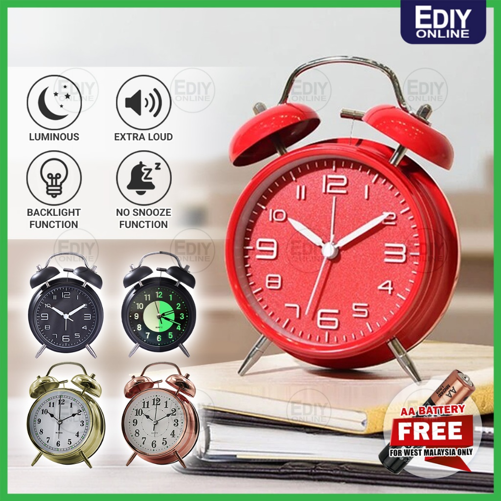 Classic Retro Quartz Alarm Clock Loud Sound Twin Bell Jam Tidur Loceng ...