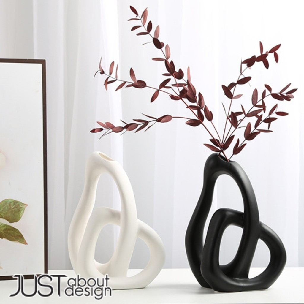 Pasu Hiasan Ruang Tamu Ceramic Nordic Vase Aesthetic Black White Vase ...