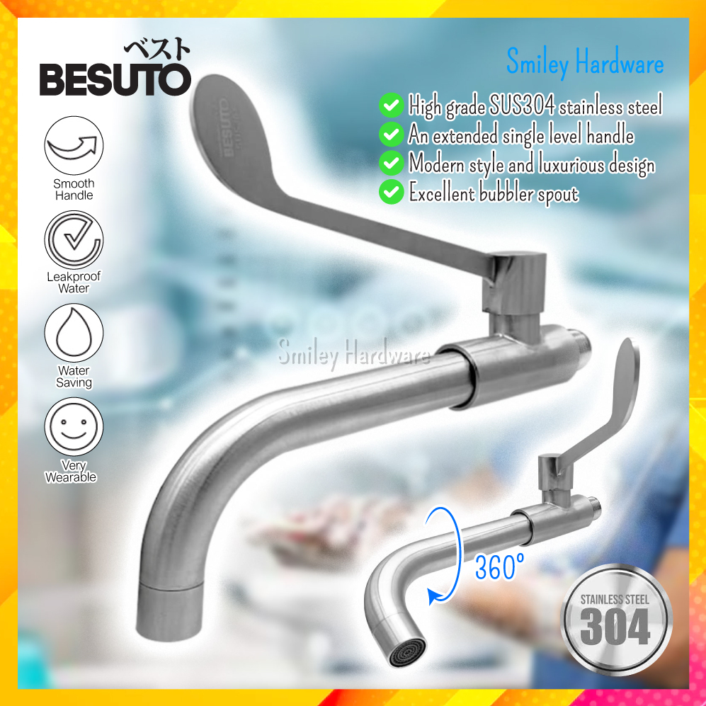 BESUTO Heavy Duty SUS304 Stainless Steel Extended Medical Basin Tap Wall Mounted | Shopee Singapore