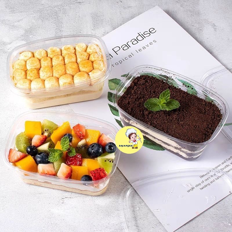 100Pcs/Pkt J092 - 300ml Plastic Cake Box with Lid Mousse Square Cake ...