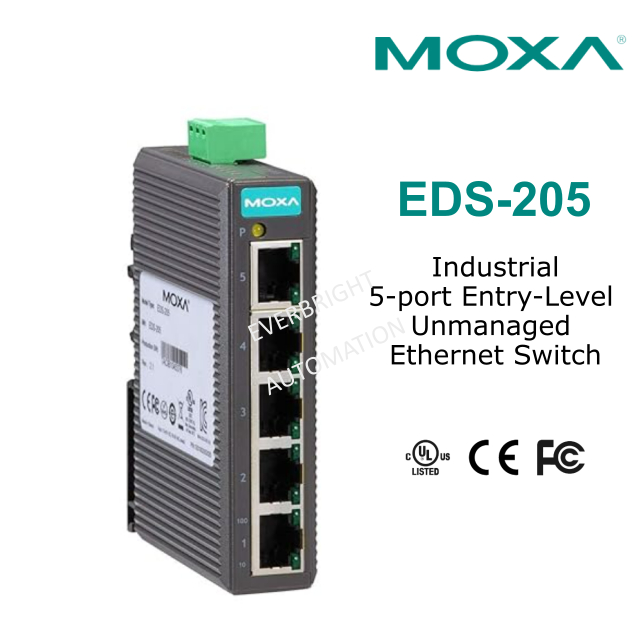 Moxa EDS-205 10/100BaseT(X) Industrial 5-port Entry-Level Unmanaged Ethernet Switch | Shopee ...