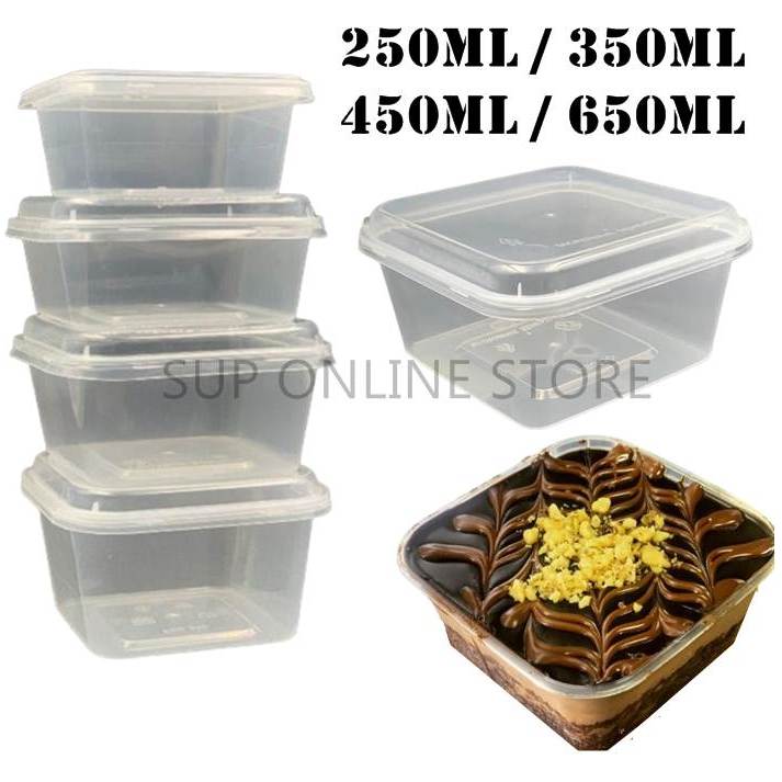 (50pcs)Disposable Square Plastic Food Container / Tupperware Bekas Kek ...