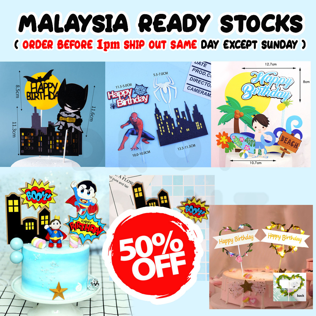 SPIDERMAN BATMAN SUPERMAN Kek Topper LED Light Heart Love Shape ...