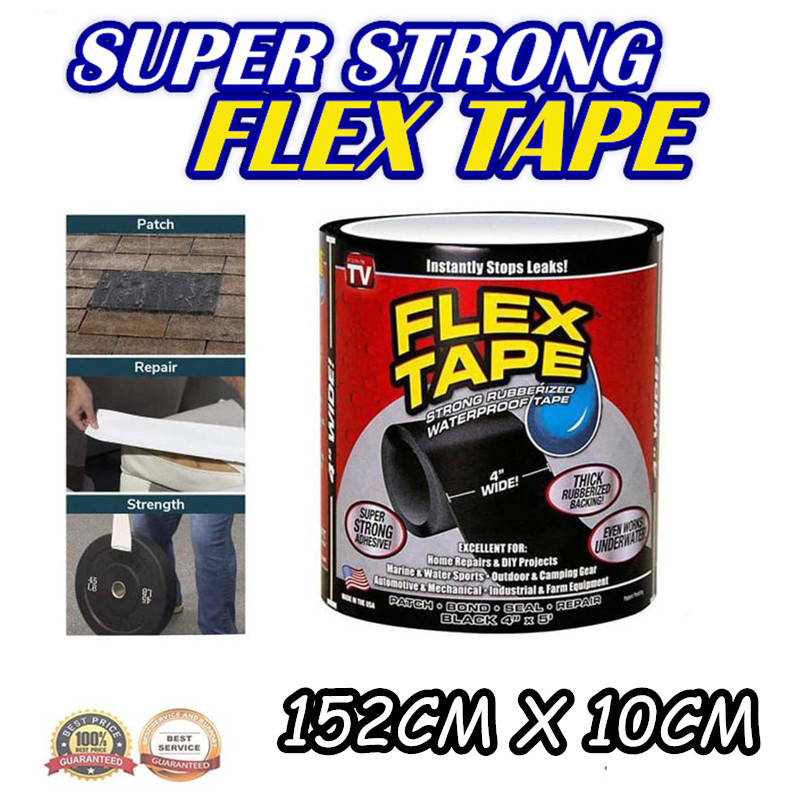 Super Fix Tape 4" x 5' Waterproof Strong Black Tape Adhesive Flex ...