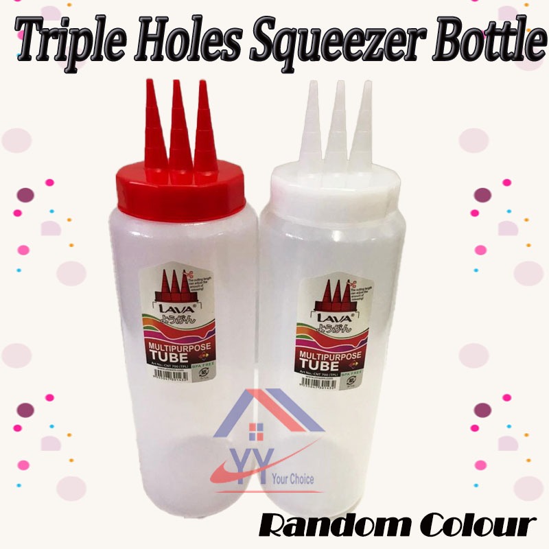 LAVA Triple Holes Squeezer Bottle/ 3 Nozzles Tube Sauce Cream Liquid ...