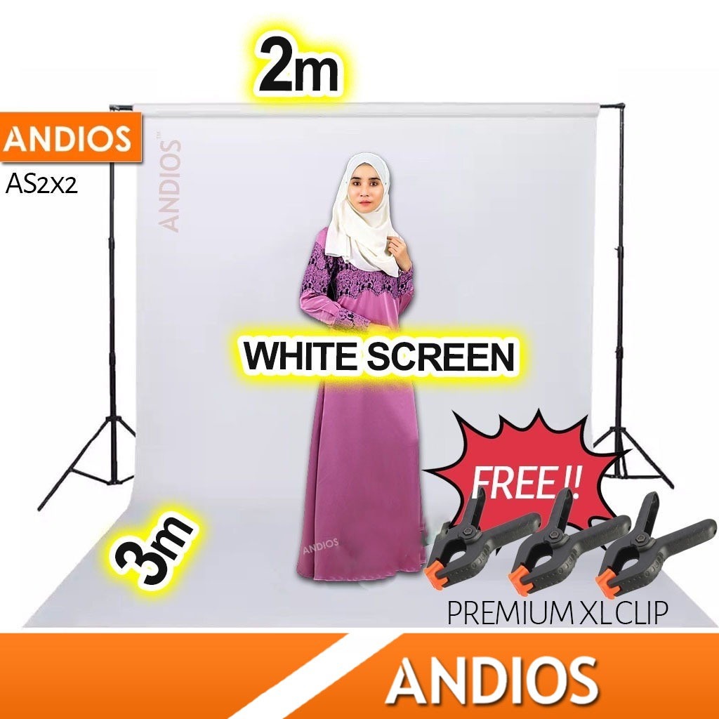 ANDIOS 2X2m Backdrop Stand Kit White Screen Background Photo Shoot ...