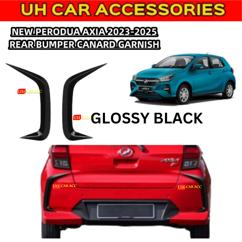 PERODUA AXIA NEW 2023-2025 CAR REAR BUMPER CANARD GLOSSY BLACK NO TAPE ...