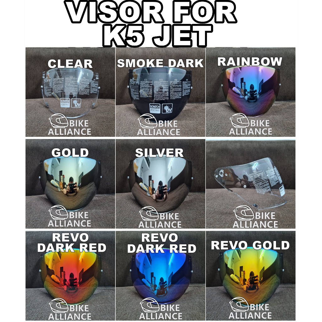 VISOR HELMET FOR K5 JET HALF HELMET RAINBOW BLUE TRANSPARENT REVO RED ...