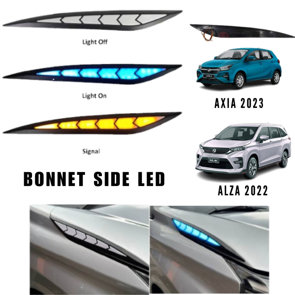 Perodua Axia Alza 2022 2023 2024 Side Bonnet Dynamic LED DRL Daylight ...