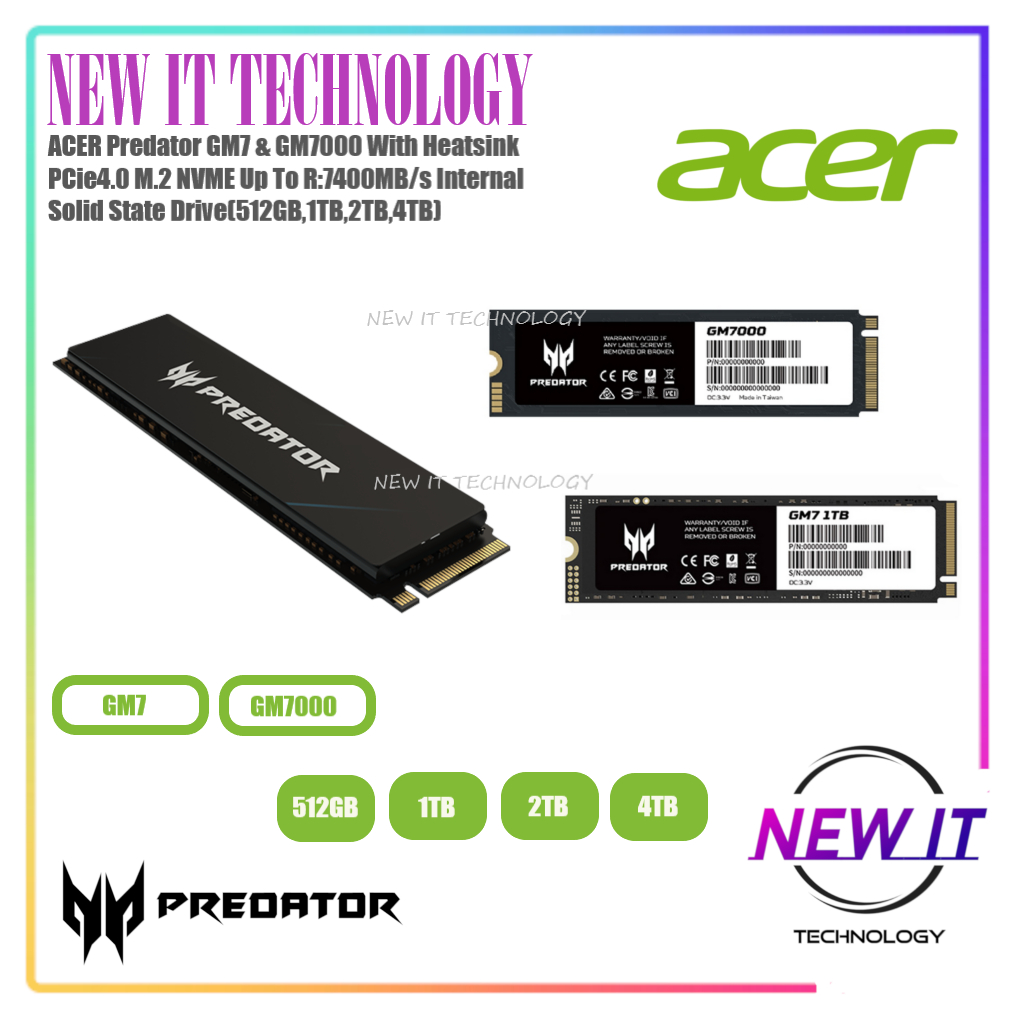 ACER Predator GM7 & GM7000 With Heatsink PCie4.0 M.2 NVME Up To R:7400MB/s Internal Solid State ...