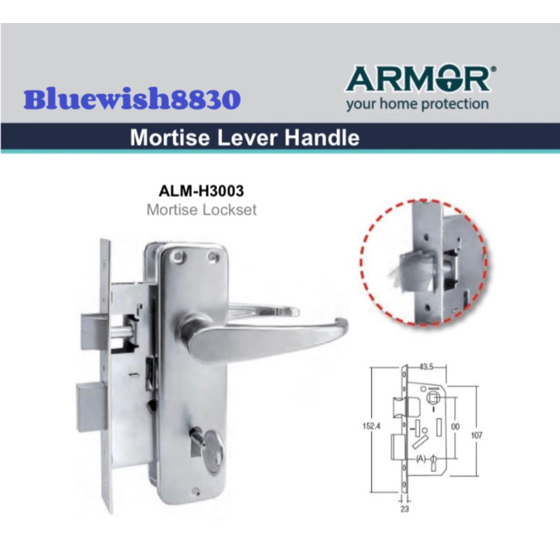 ARMOR Mortise Lock ALM-H3003 Mortice Grill Door 3 Lever Handle Lock ...