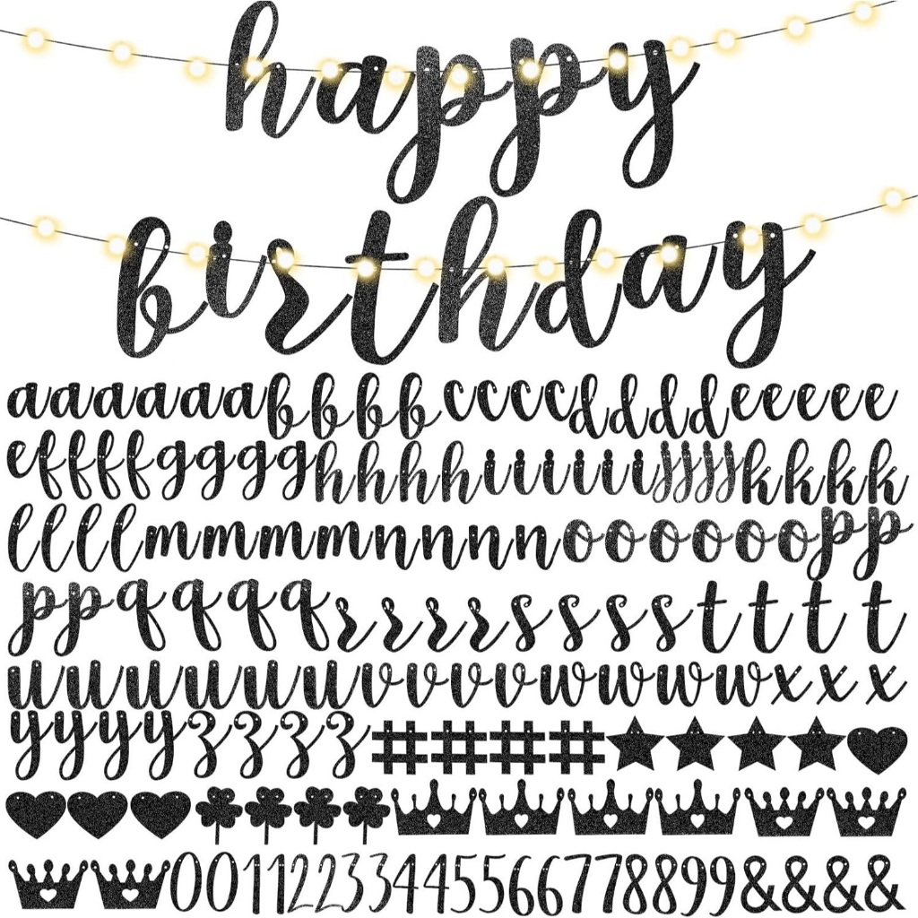 Customize Name Banner Black Alphabet Small Letter Cursive DIY Glitter ...
