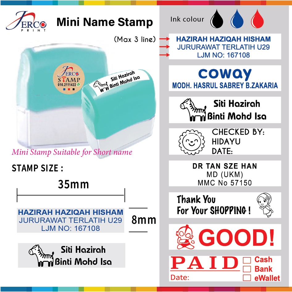 Stamp Chop Nama/ Self ink stamp /cop jururawat / cop guru / cop murid ...