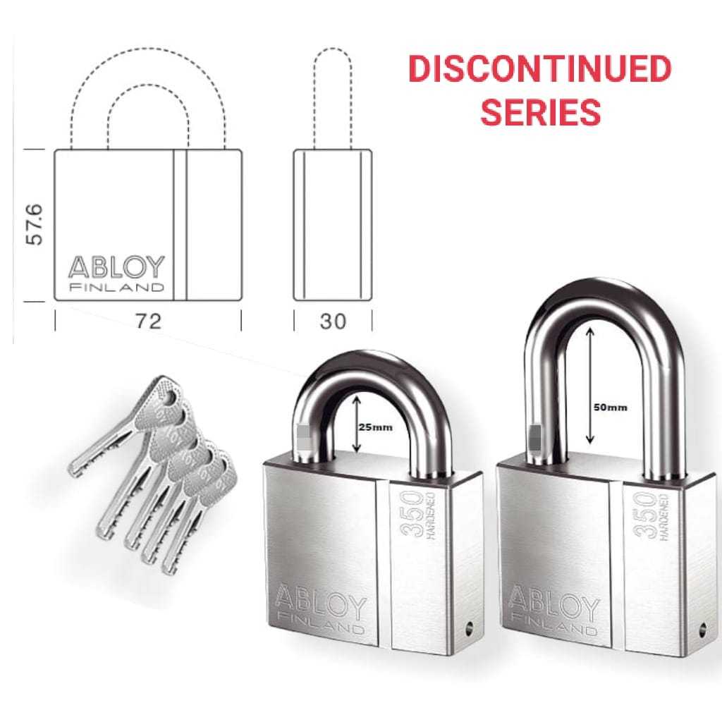 ABLOY PL350 HARDENED STEEL PADLOCK IN PROFILE KEY (SHORT/LONG SHACKLE ...