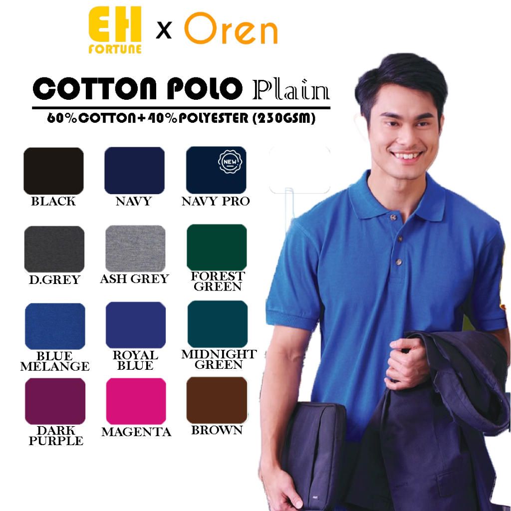 【HC01】Plain COTTON Polo Shirt Oren Sport HC0102/HC0101/HC0178/HC0176 ...